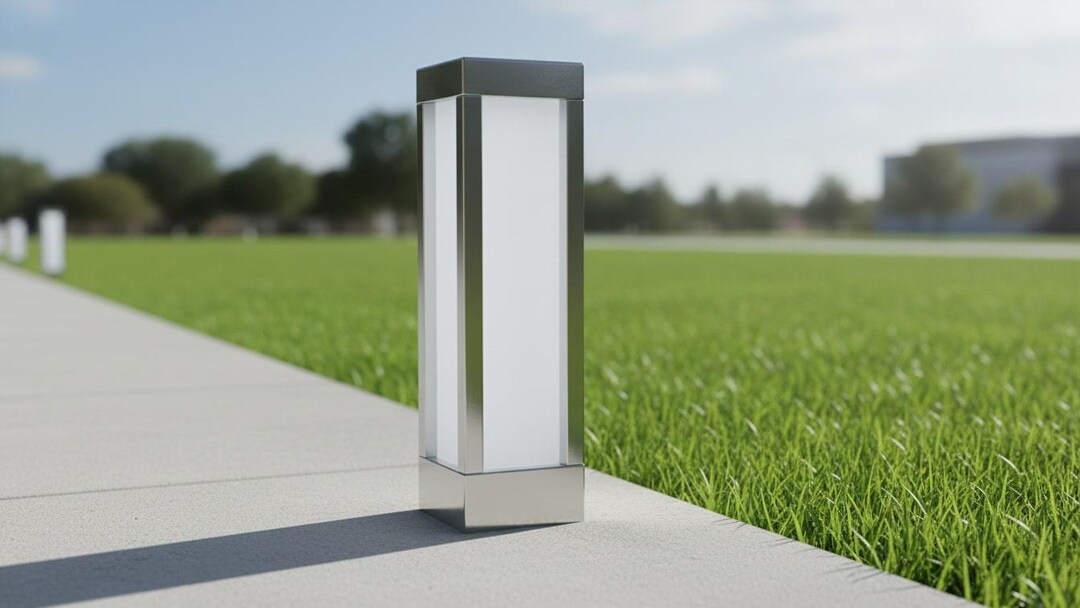 Brass Bollard Light Outdoor in Silver Finish, Modern Square Column Path ...