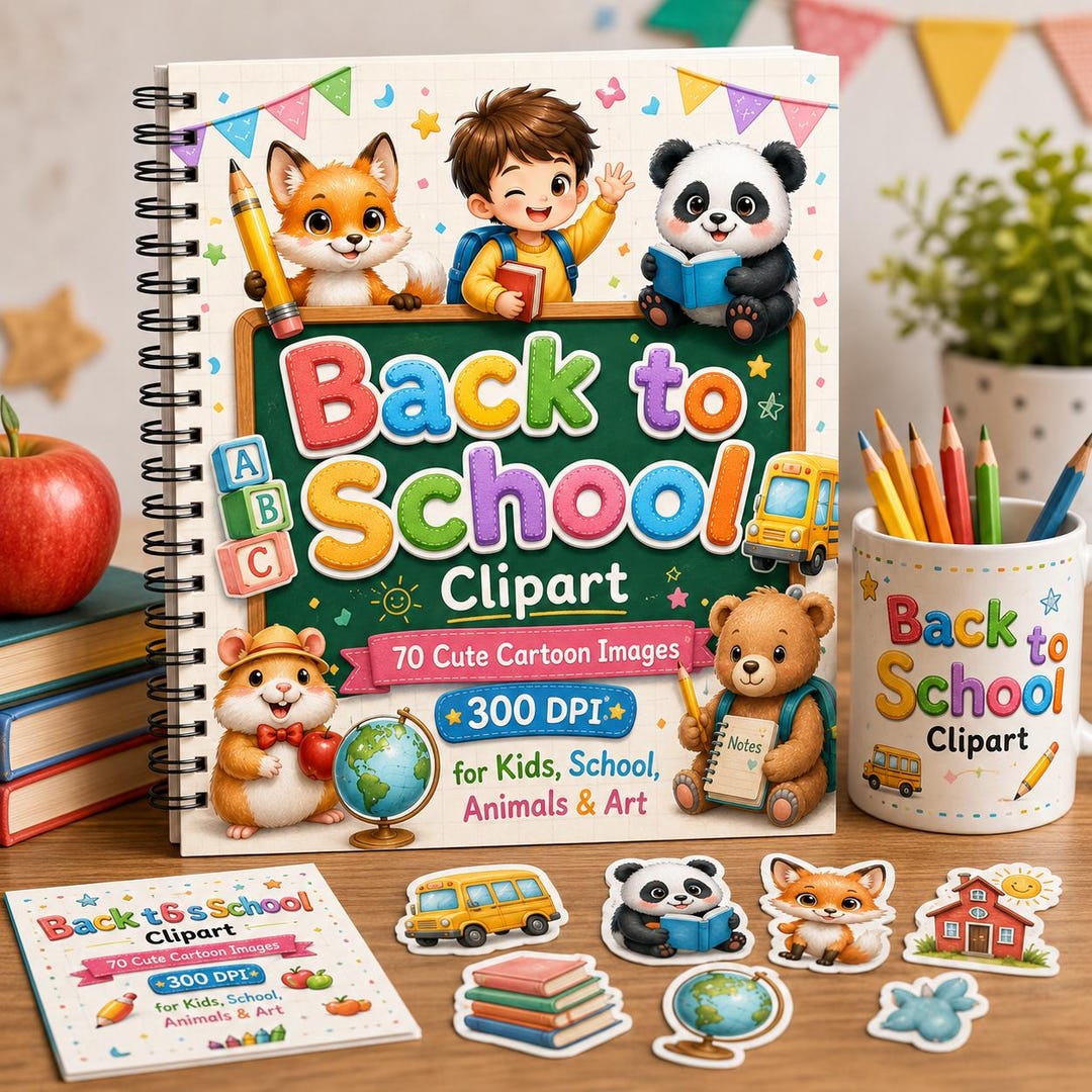 Back to School Clipart PNG Bundle, Classroom Animals, School Supplies ...