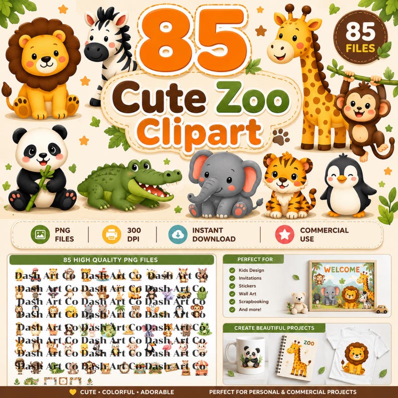 85 Zoo Animals Clipart PNG | Safari Kids Design (instant Download) - Etsy
