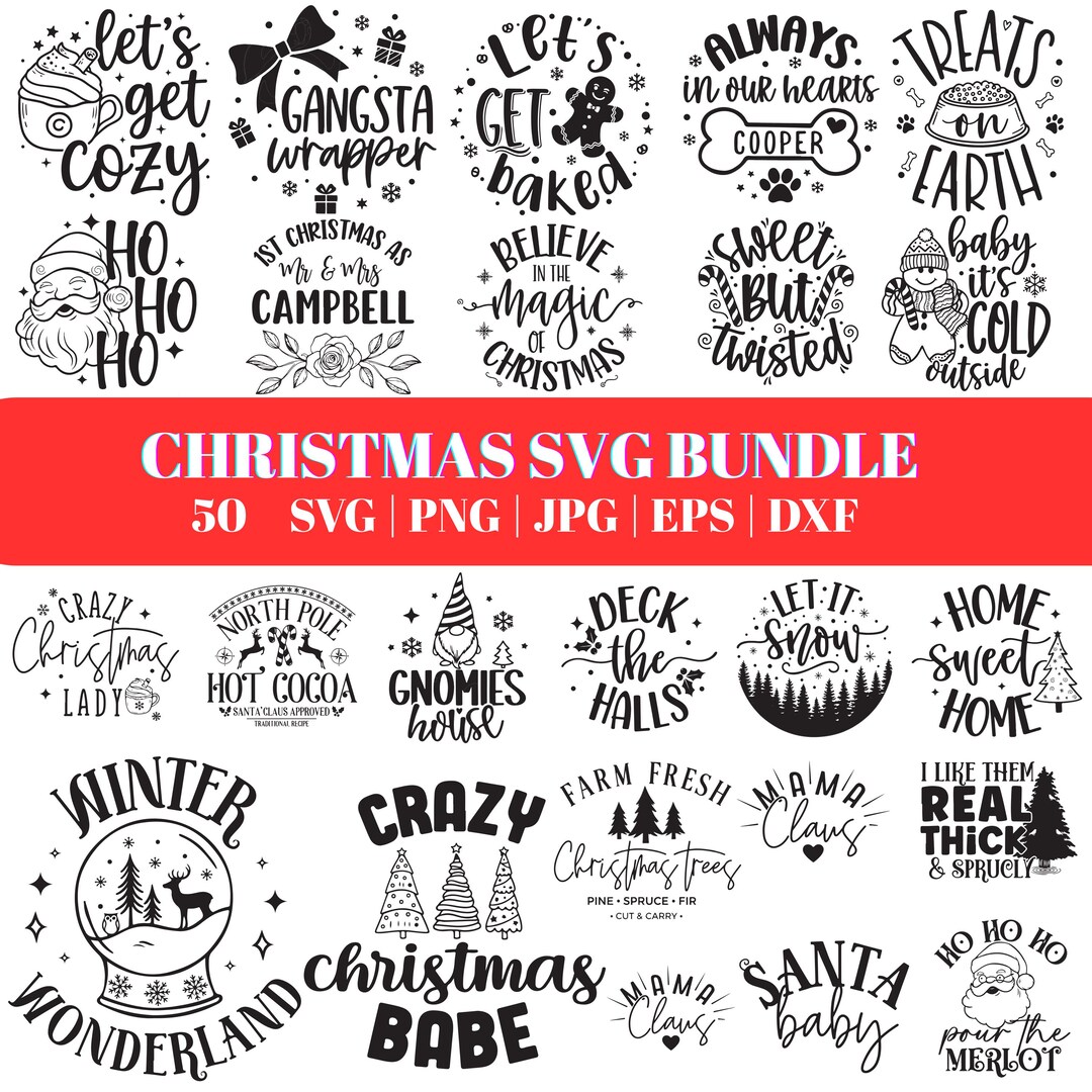 Merry Christmas Text Svg Bundle, Christmas Quote Svg, Holiday Lettering ...