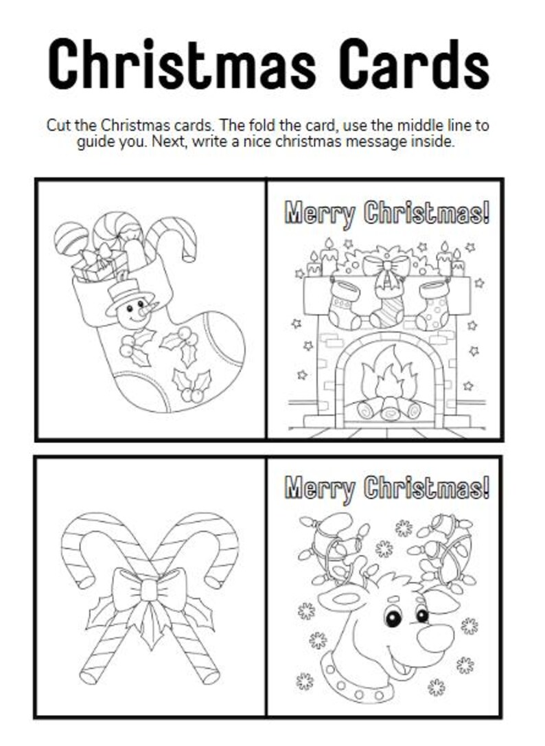 Christmas Coloring Cards – 4 Printable Holiday Coloring Pages for Kids ...