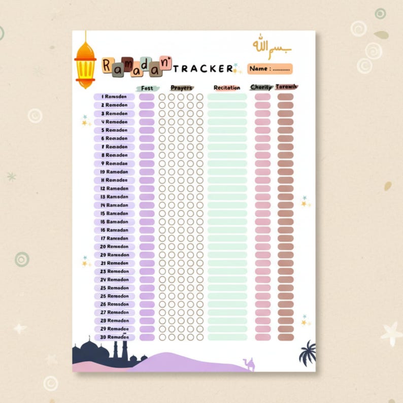 Ramadan Tracker & Checklist | Islamic Prayer Planner | Printable ...