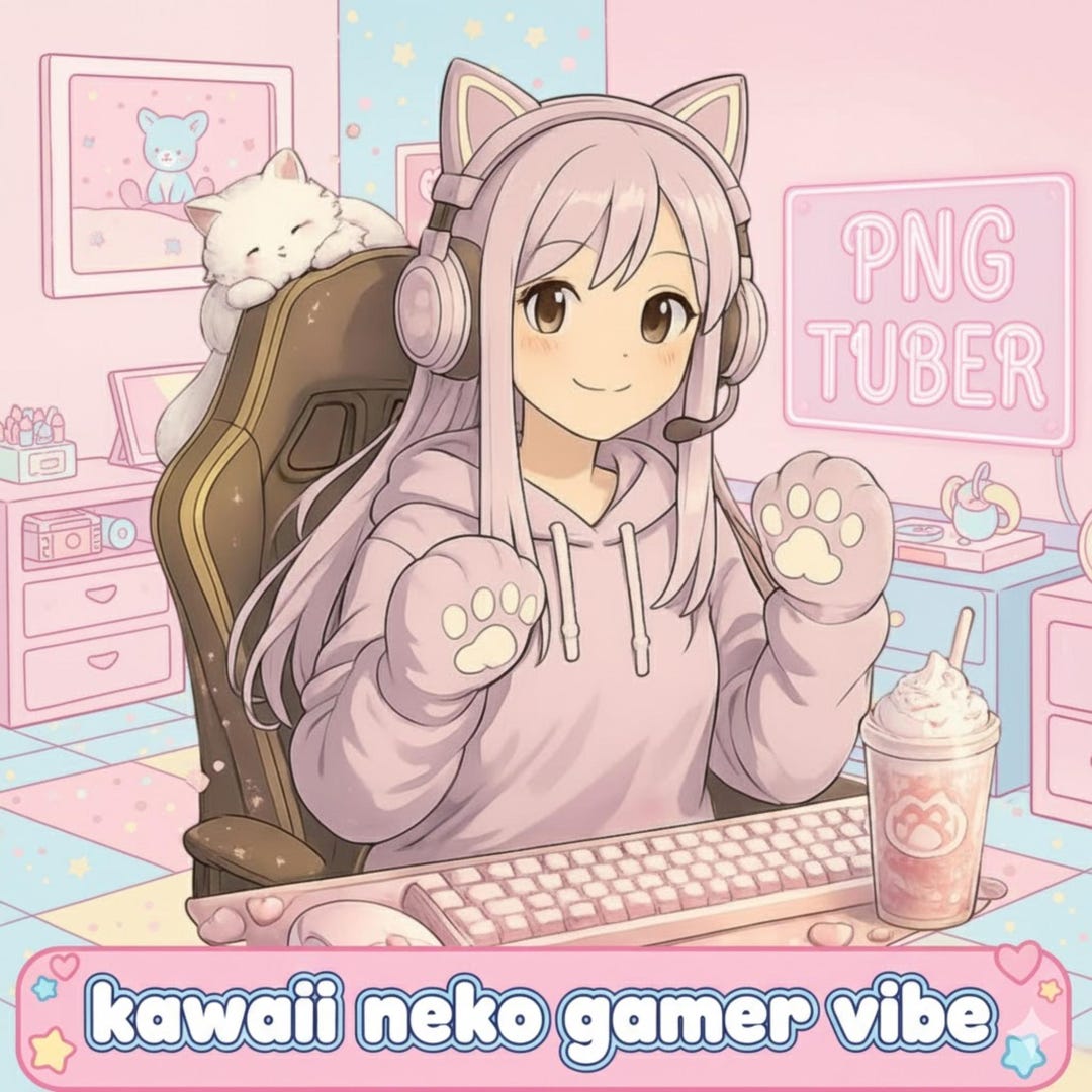 Cozy Kawaii Neko Gamer Pngtuber | 1 Avatar | Digital Download - Etsy