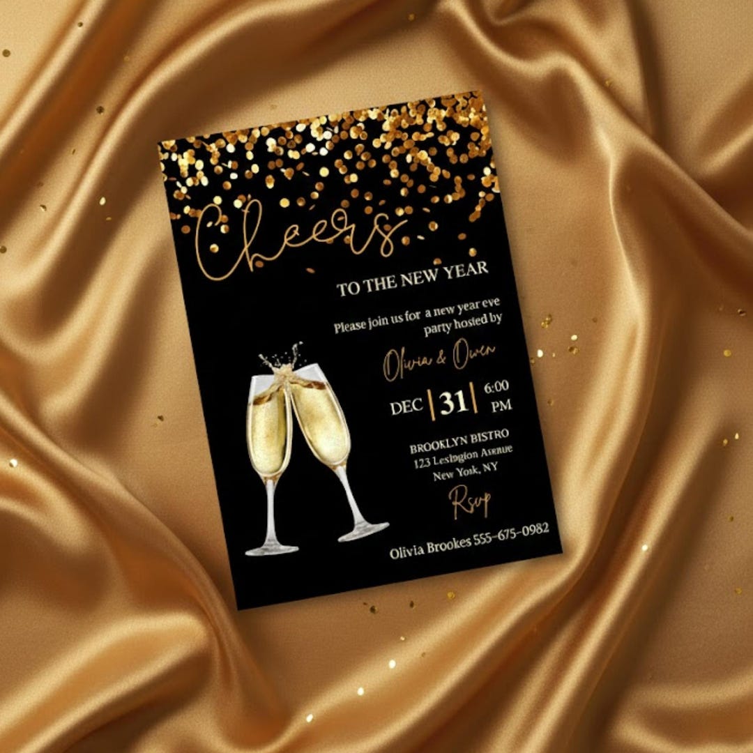 Editable New Year's Eve Party Invitation | Gold and Black Party ...