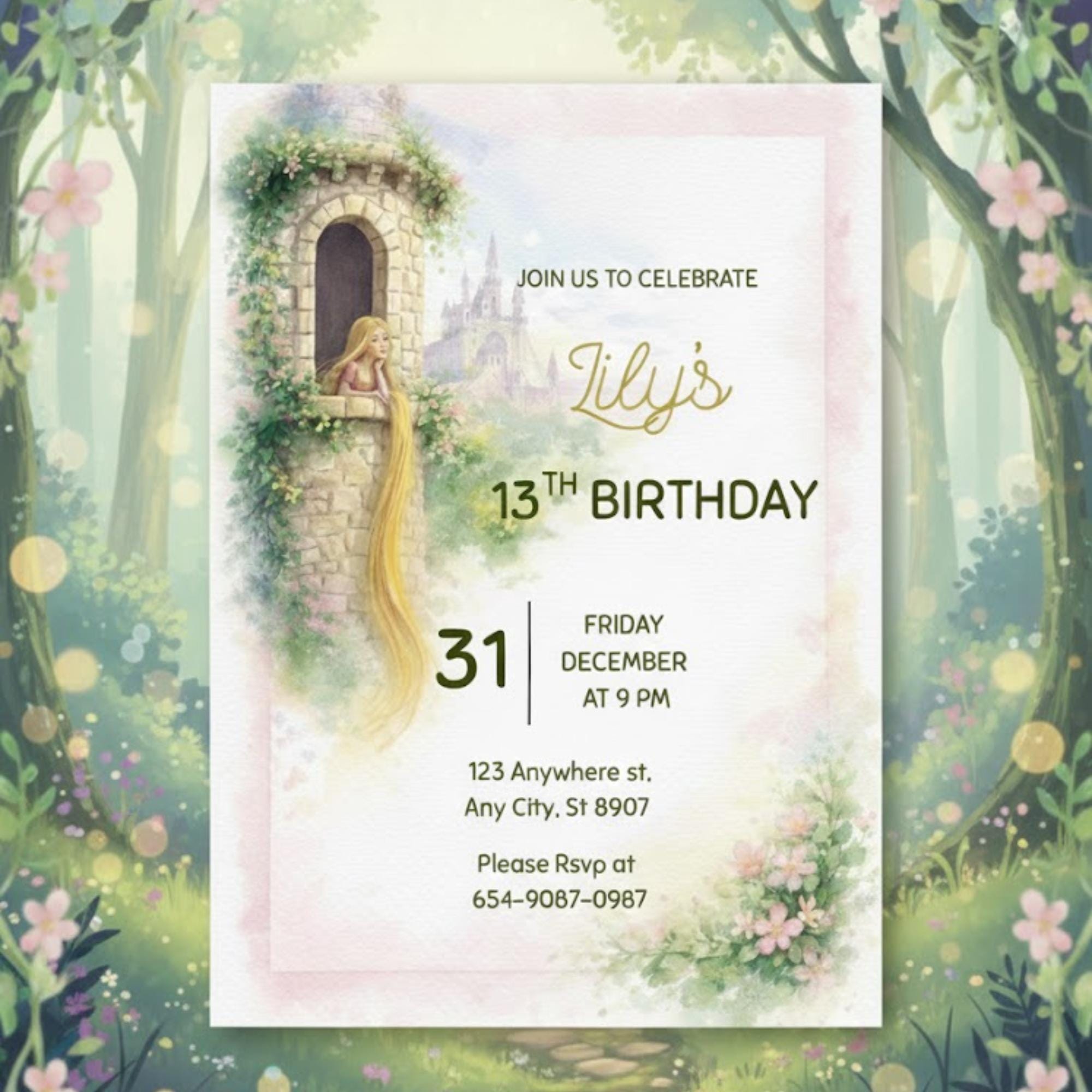 Rapunzel Birthday Invitation | Tangled Castle Invitation | Girls ...