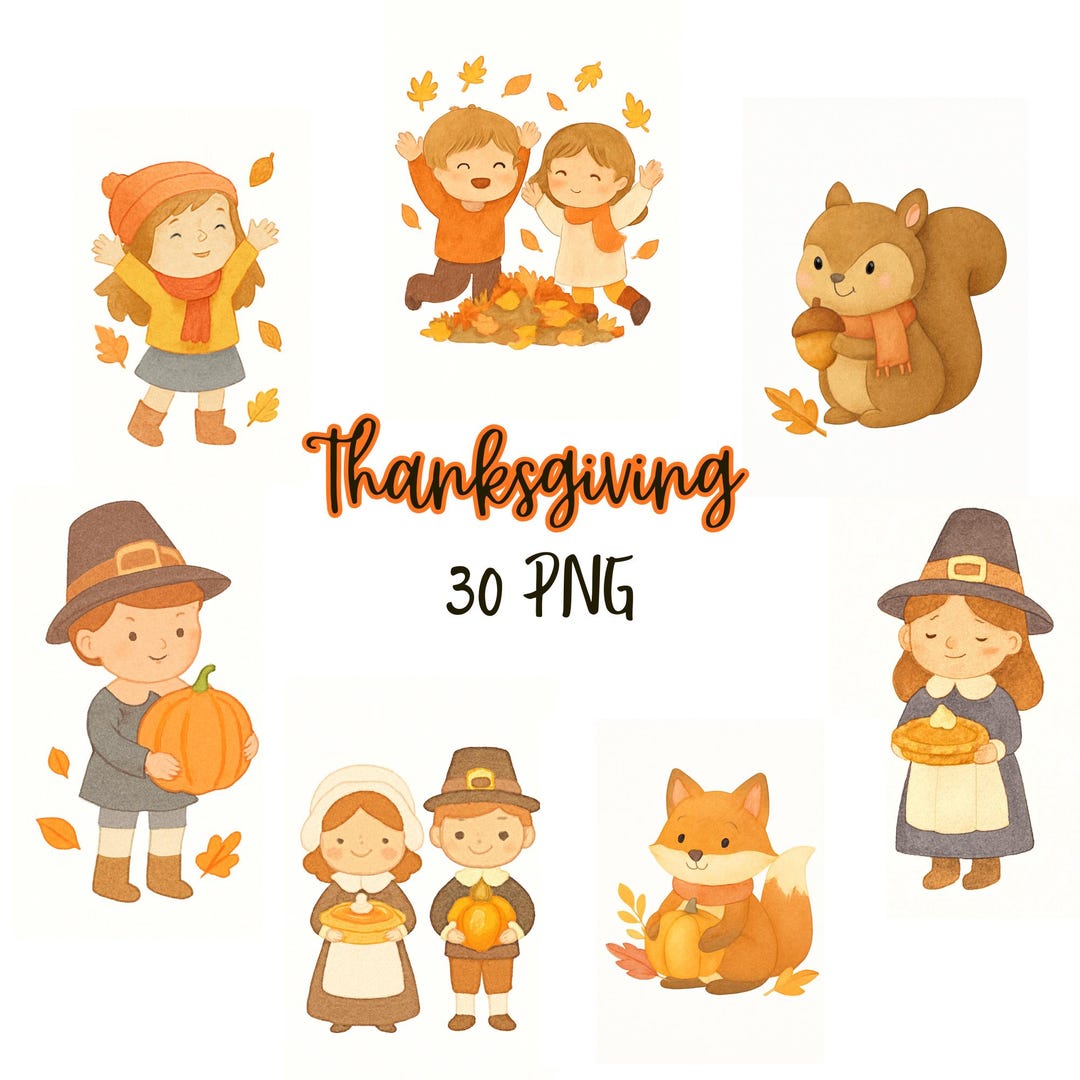 Thanksgiving Clipart, Fall Watercolor PNG Bundle 30, Cute Autumn ...
