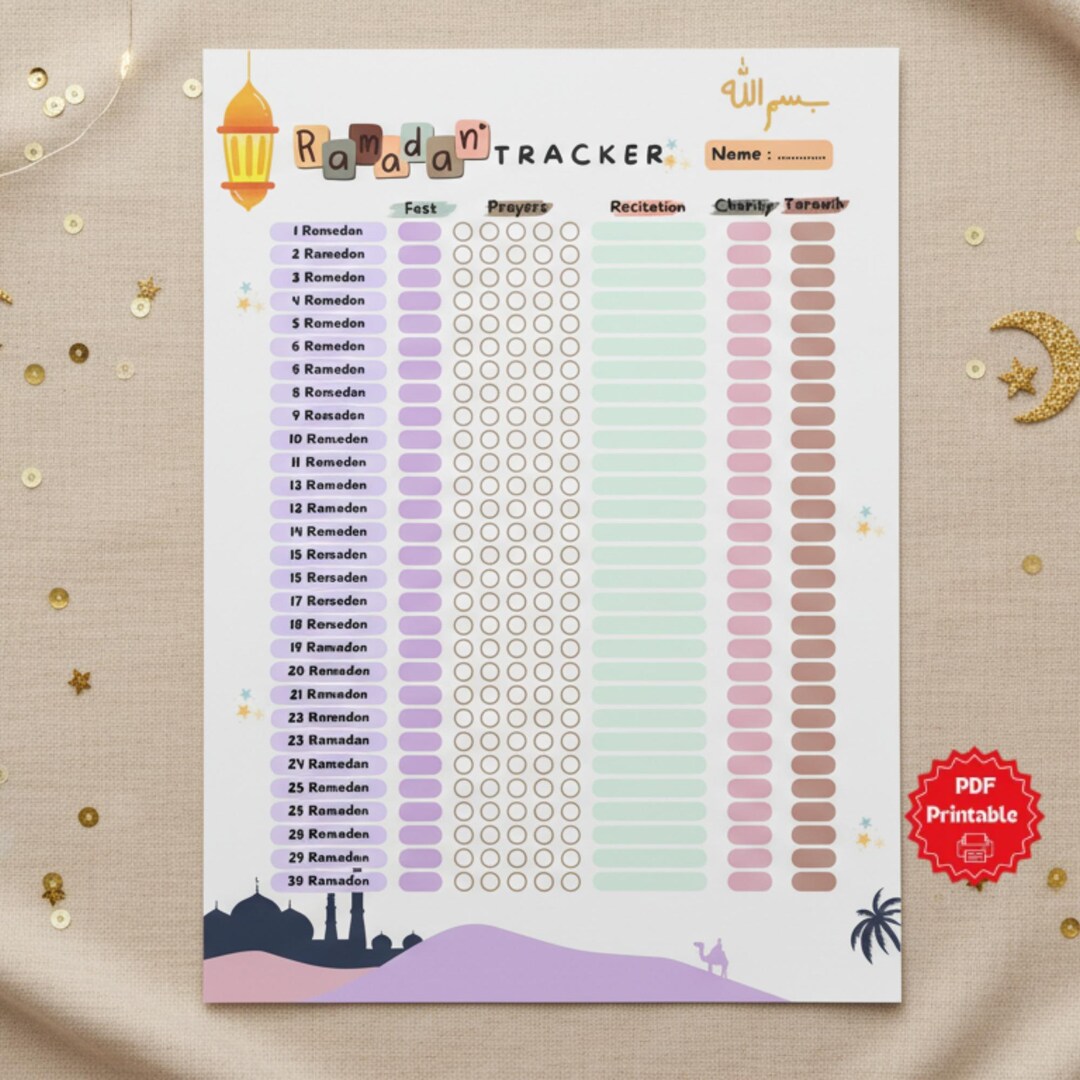 Ramadan Tracker & Checklist | Islamic Prayer Planner | Printable ...