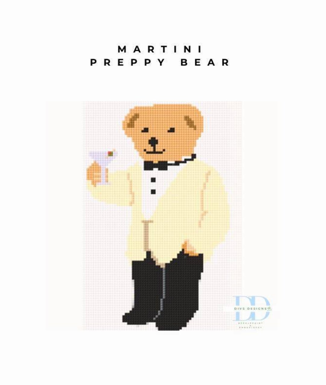 Martini Preppy Bear Needlepoint Chart - Etsy