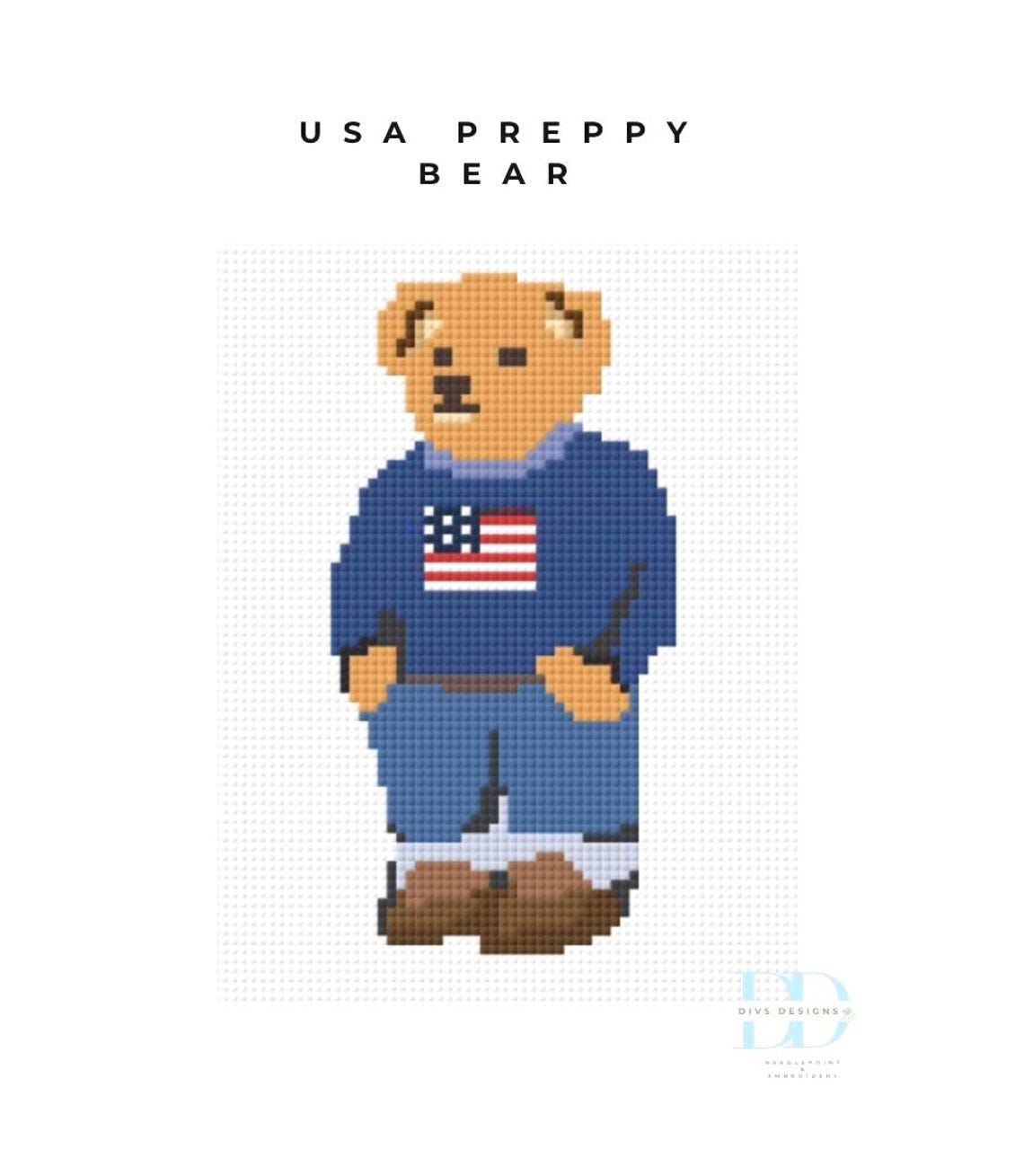 Preppy USA Bear Needlepoint Chart - Etsy