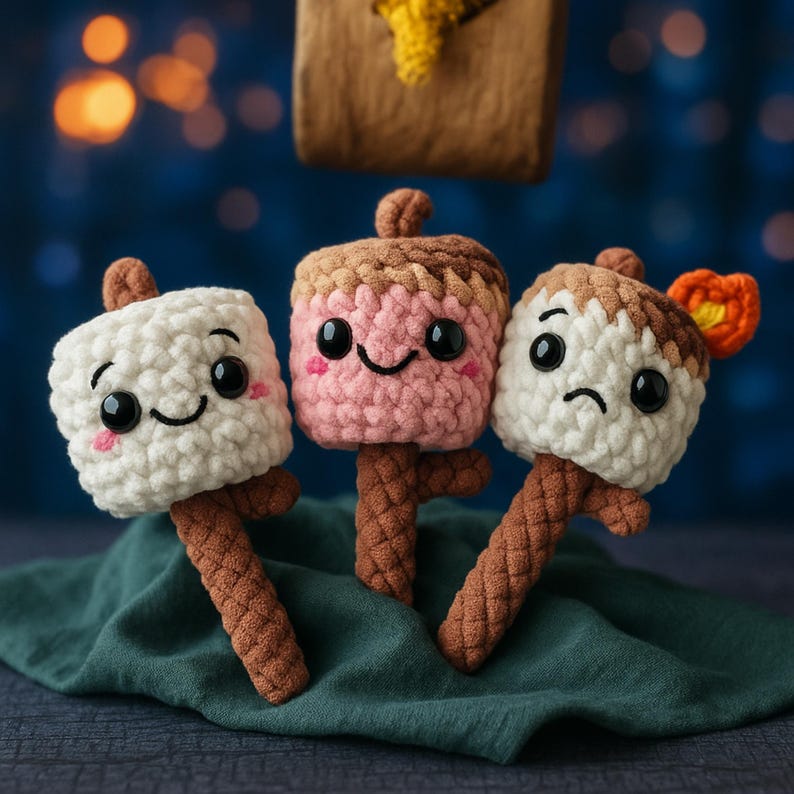 Marshmallow on a Stick Crochet Pattern PDF – Amigurumi Campfire Play ...
