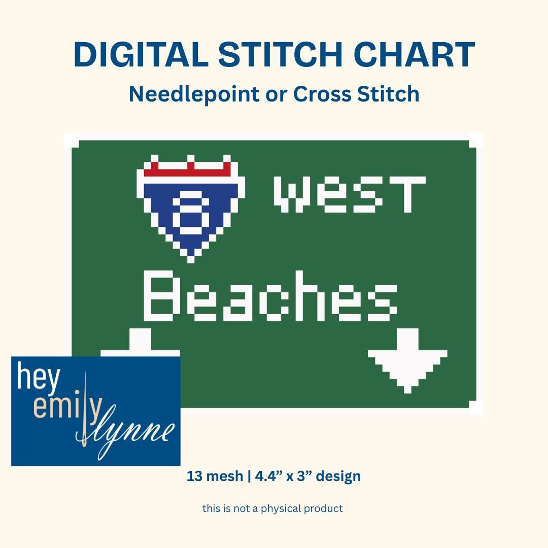 8 West Beaches Freeway Sign Needlepoint Chart – 13 Mesh Digital ...