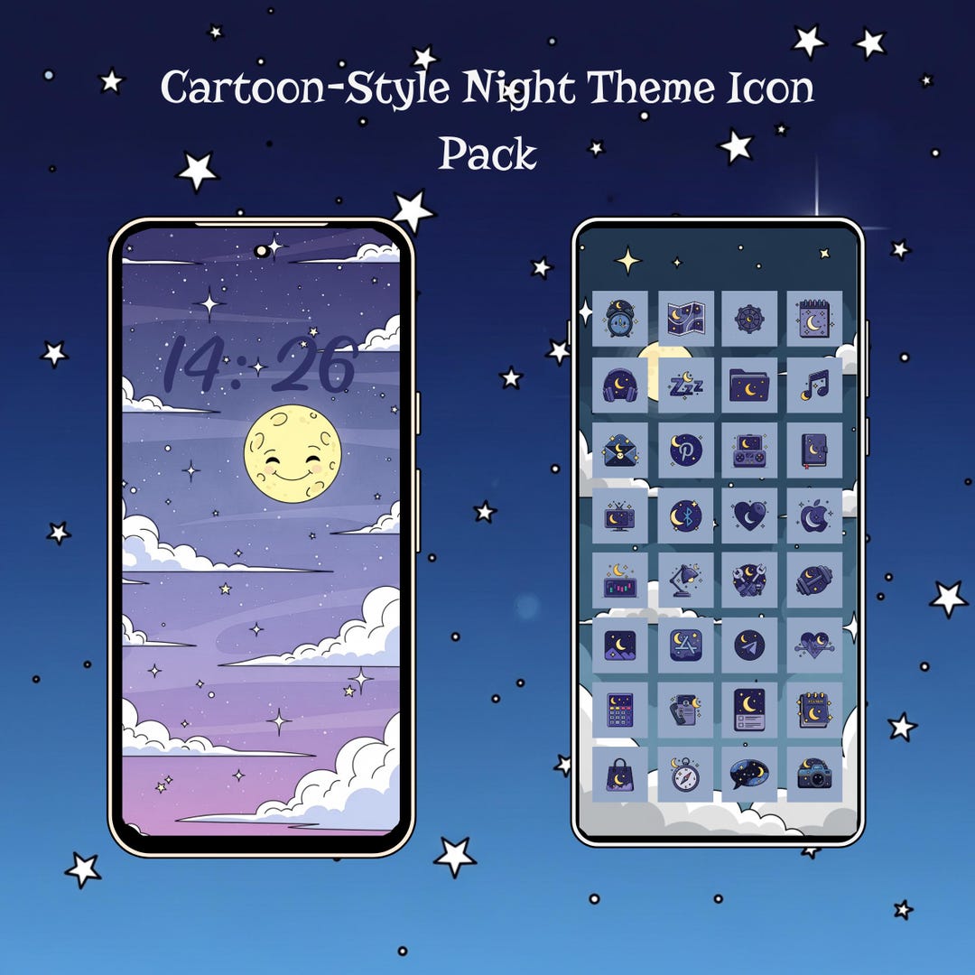 Cartoon-styled Night Theme App Icon Pack for iPhone - Etsy