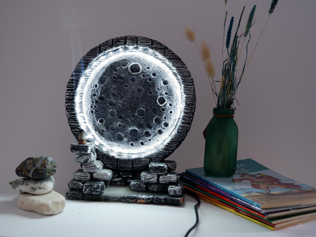 Handcrafted Moon Portal Sculpture - Mystical LED Altar Decor Bedroom ...