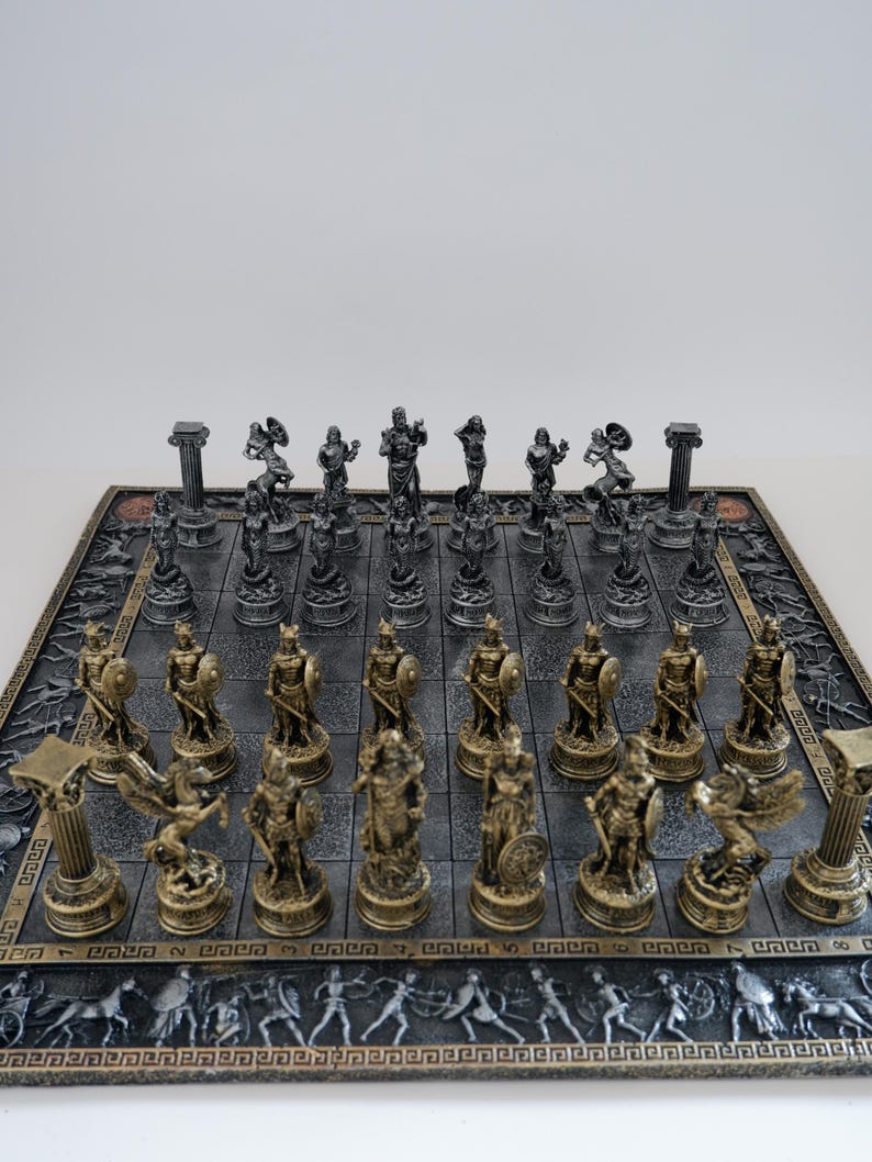 Handcrafted Greek Mythology Chess Set: Gold & Silver Gods - Luxury ...