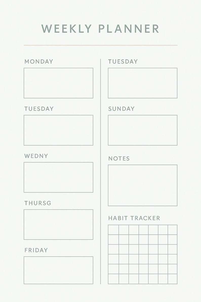 Weekly Planner Printable – Undated Mint PDF Template With Weekly ...
