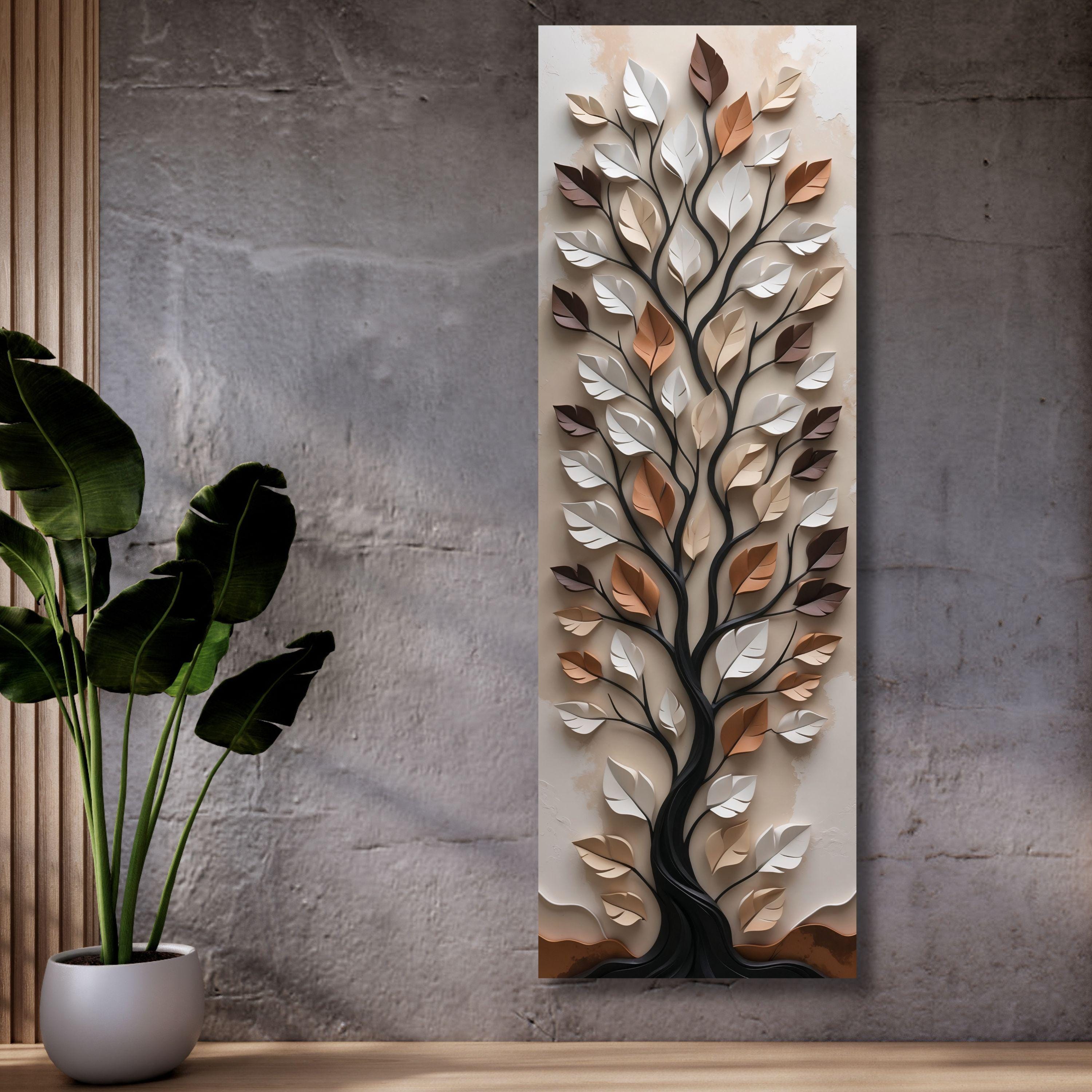 Long Narrow Abstract Tree Branch Canvas Wall Art, Leafy Branch Print ...