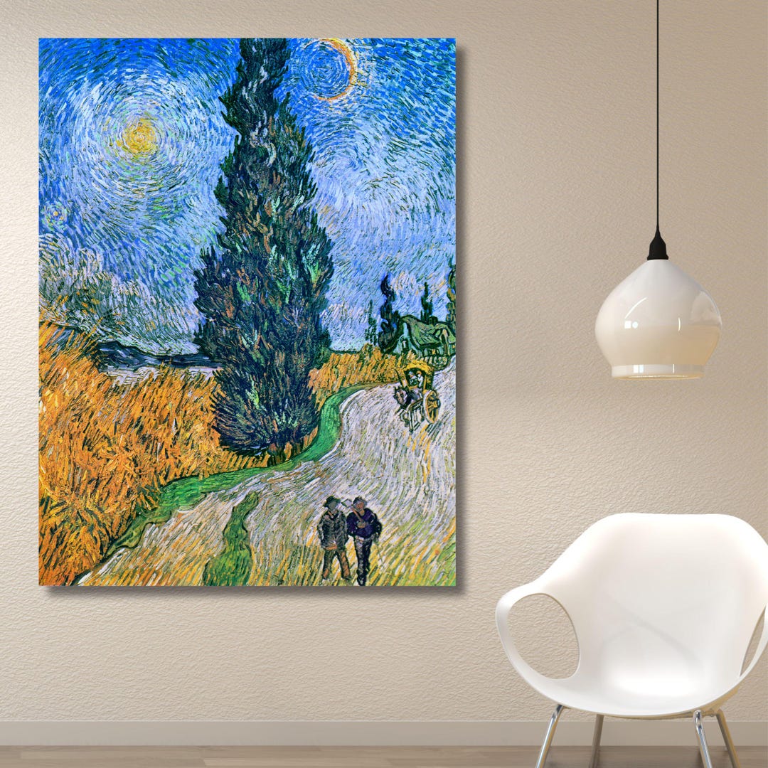 Van Gogh Road With Cypress and Star Canvas Art, Starry Night Landscape ...