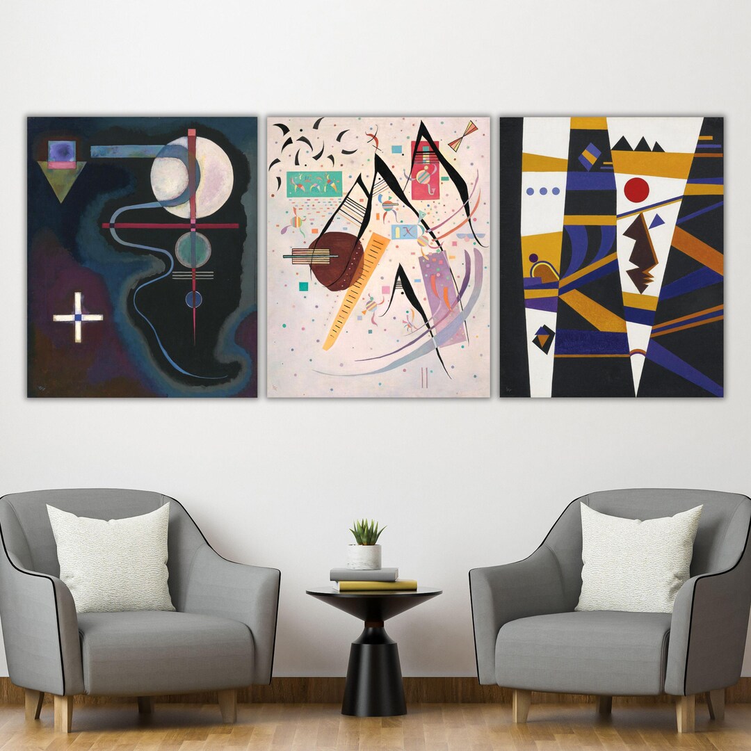 Wassily Kandinsky Set of 3 Canvas Art, Abstract Geometric Wall Decor ...