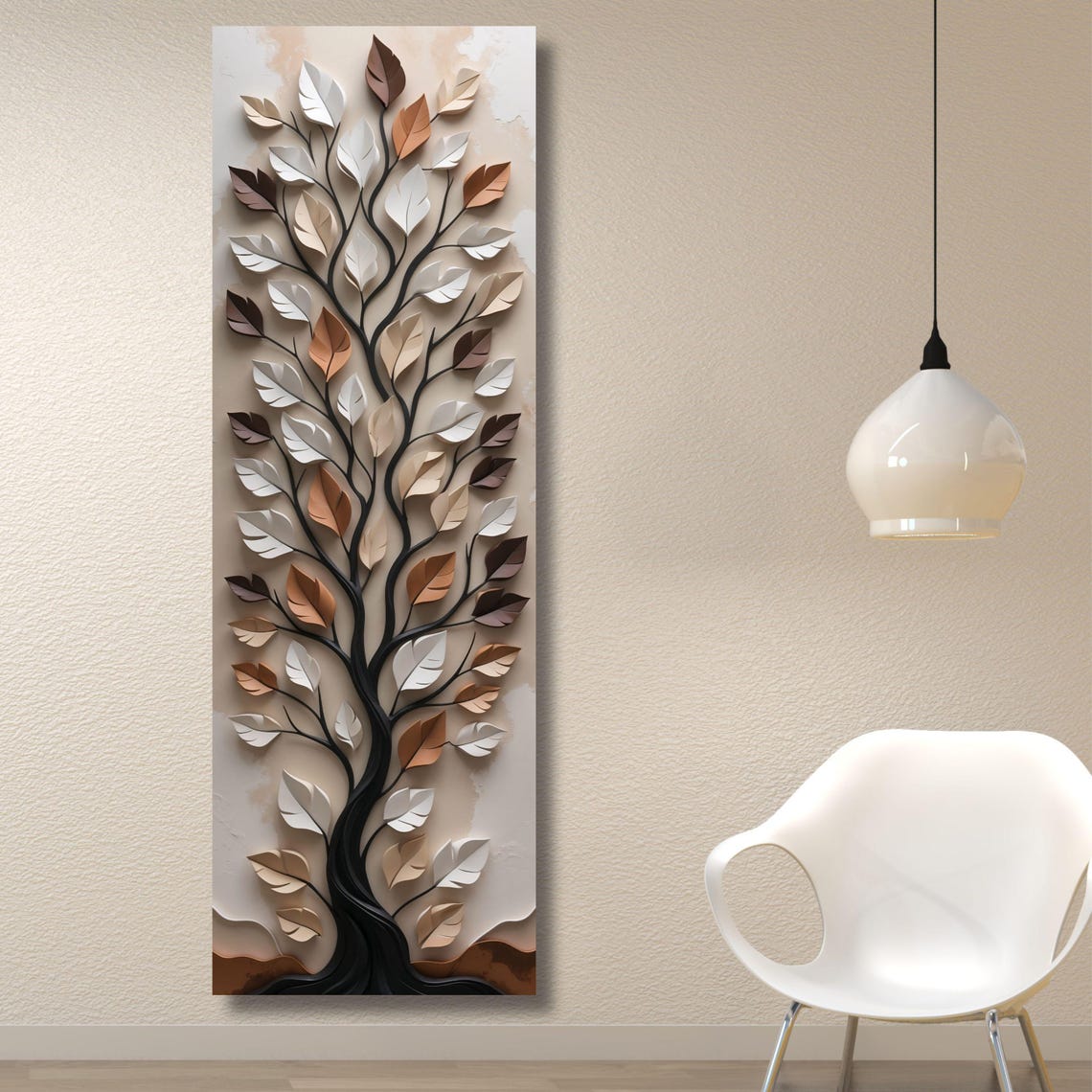 Long Narrow Abstract Tree Branch Canvas Wall Art, Leafy Branch Print ...