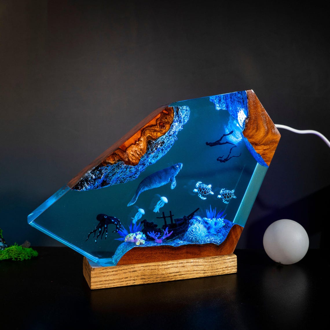 Manatee and Octopus Resin Night Light, Handmade Ocean Epoxy Lamp ...