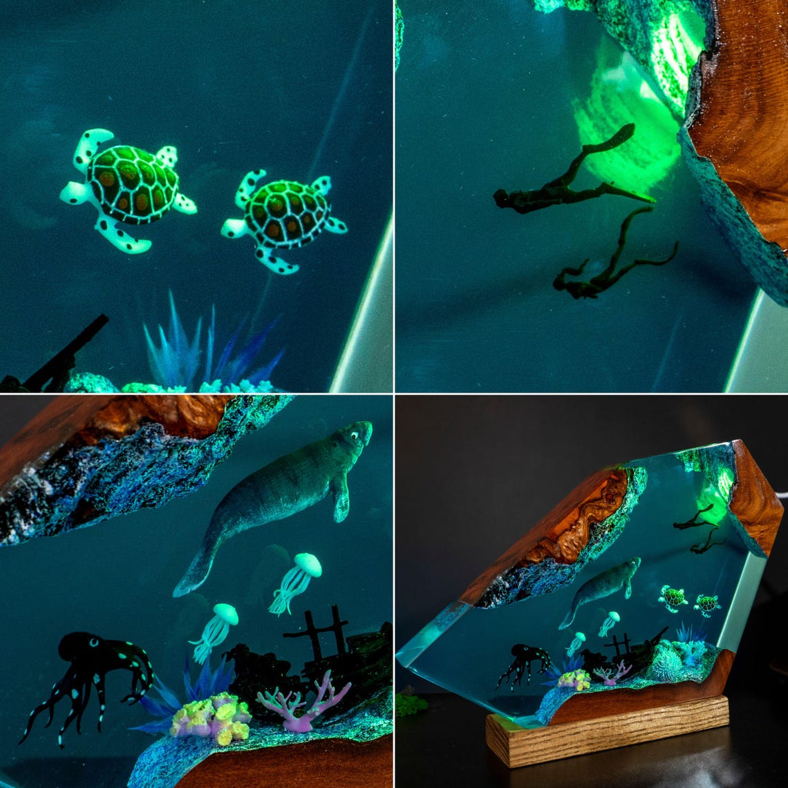 Manatee and Octopus Resin Night Light, Handmade Ocean Epoxy Lamp ...