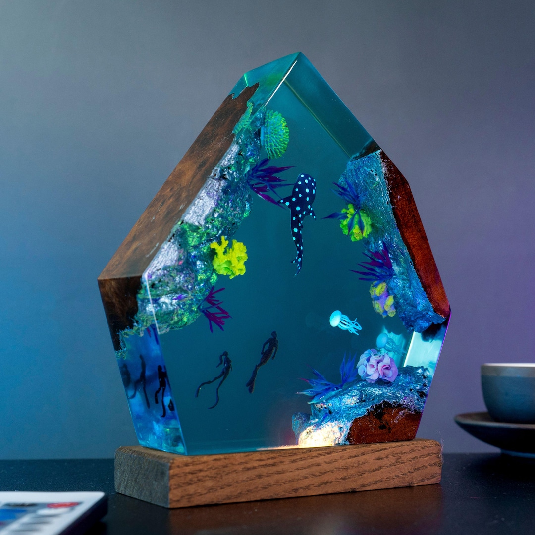 Ocean Whale Shark Resin Night Light – Handmade Ocean Lamp With Coral ...