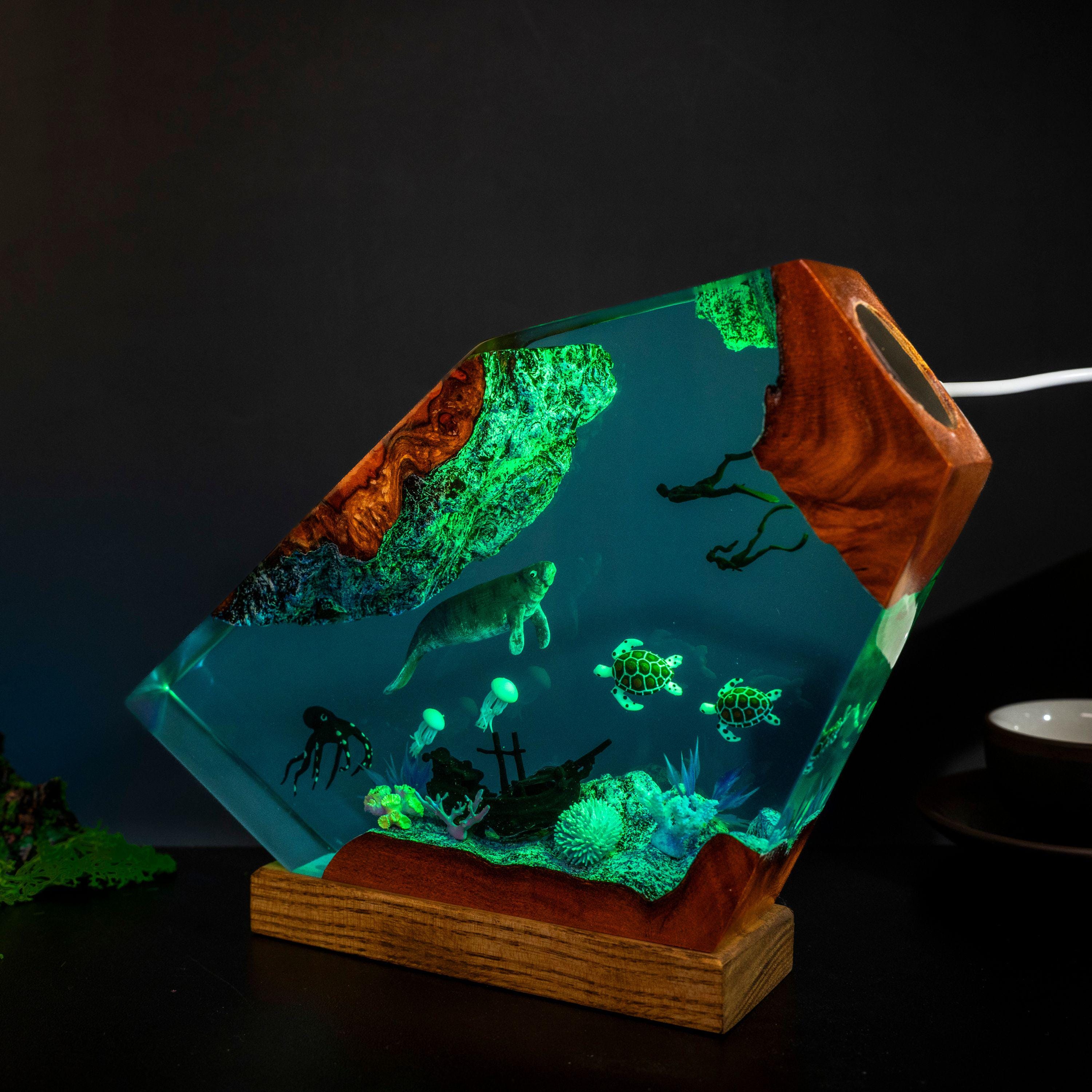 Manatee and Octopus Resin Night Light, Handmade Ocean Epoxy Lamp ...