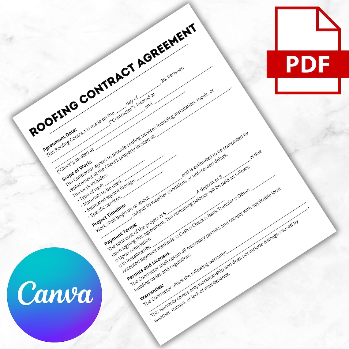 Roofing Contract Template | Roof Repair Agreement | Contractor Roof ...