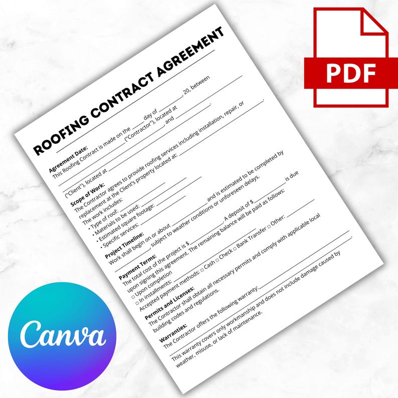 Roofing Contract Template | Roof Repair Agreement | Contractor Roof ...