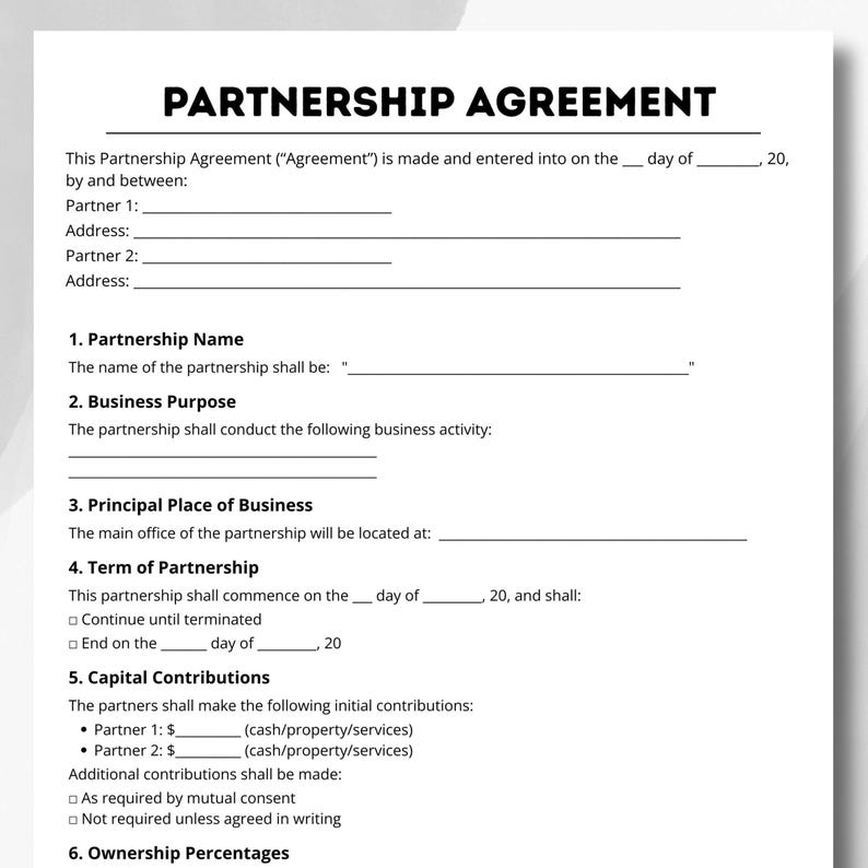 Partnership Contract, Agreement Template, Small Business Forms ...