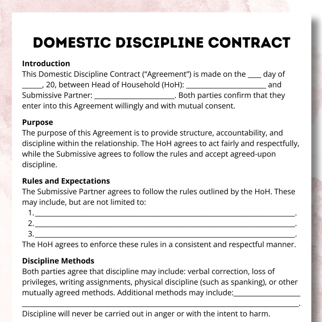 Domestic Discipline, Contract Template, DD Agreement, Consensual ...