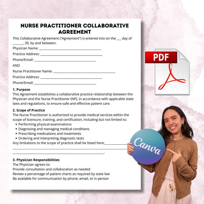 Nurse Practitioner, Collaborative, Agreement PDF, NP Contract Template, Collaboration Form ...