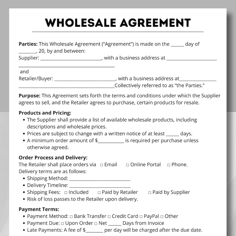 Wholesale Contract, Wholesale Purchase, Sample Wholesale, Retail ...