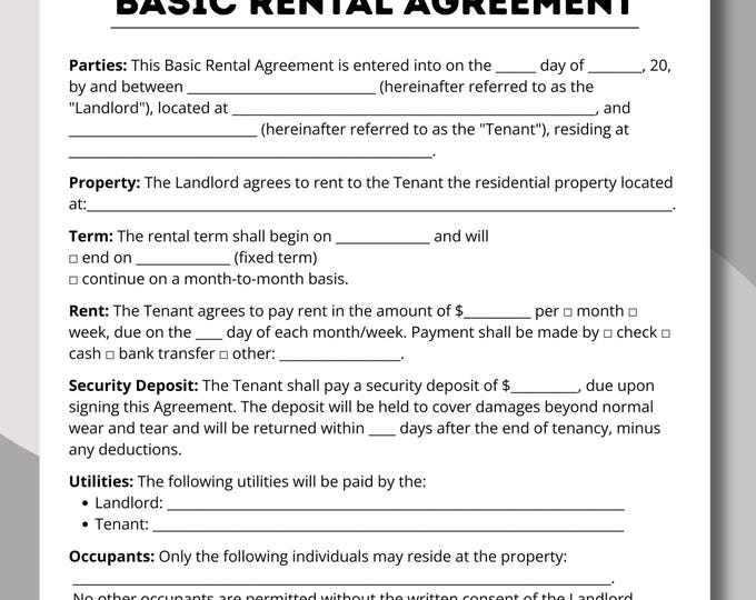 Basic Rental Agreement Pdf, Printable Agreements, Fillable Rental Form ...