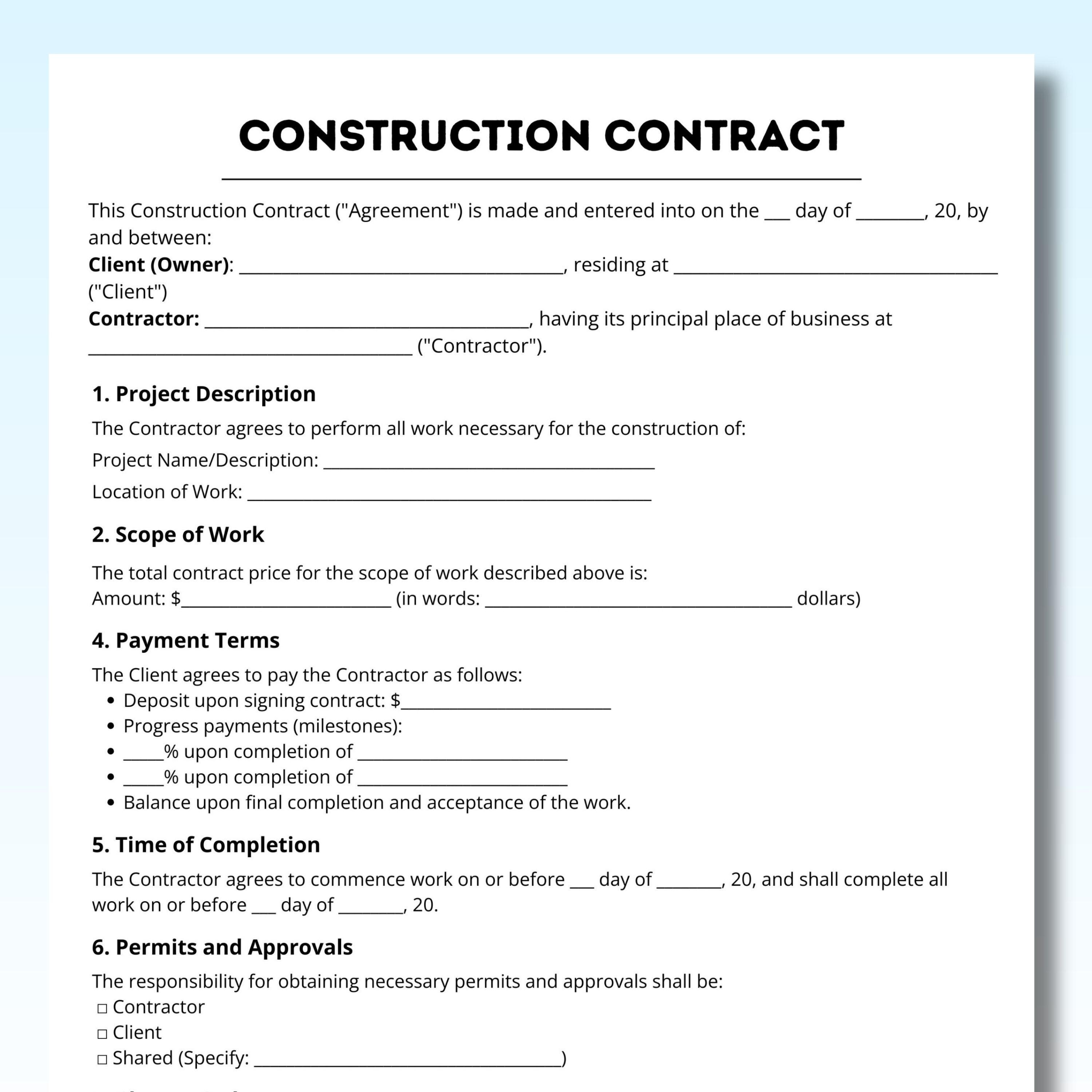 Construction Work, Contract Agreement, Contractor Contract, General ...