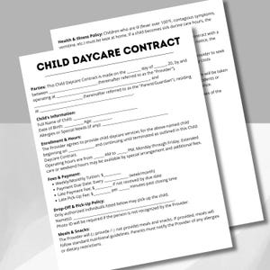Daycare Contract, Daycare Agreement, Contract Template, Agreement ...