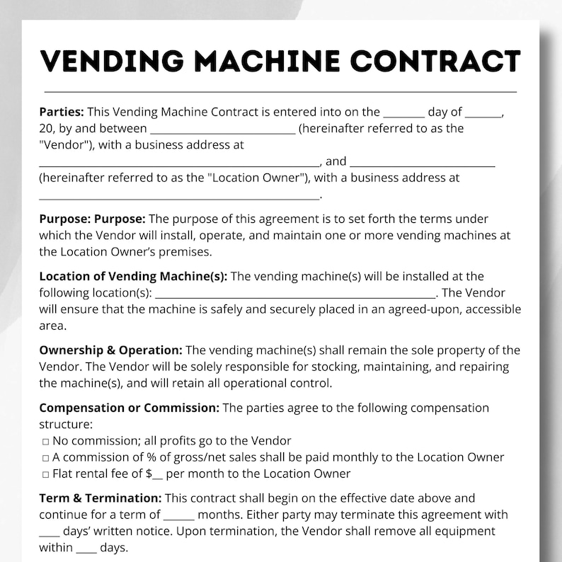 Vending Machine Contract, Vending Business, Machine Supply Form ...