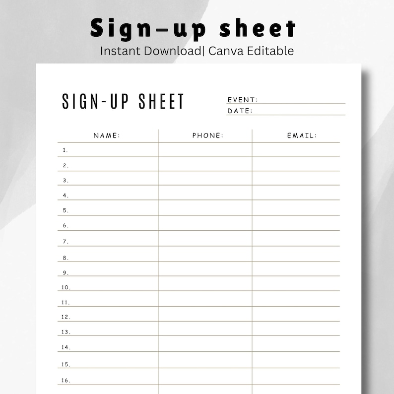 Editable Signup Sheet | US Letter Size | Canva Template Sign up Sheet ...