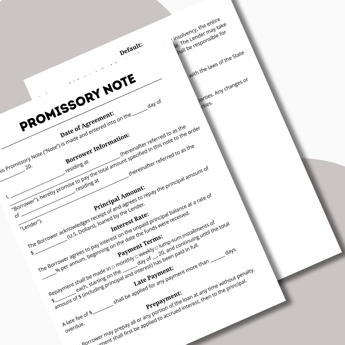 Promissory Note, Personal Loan, Loan Contract, Loan Agreement, Editable ...