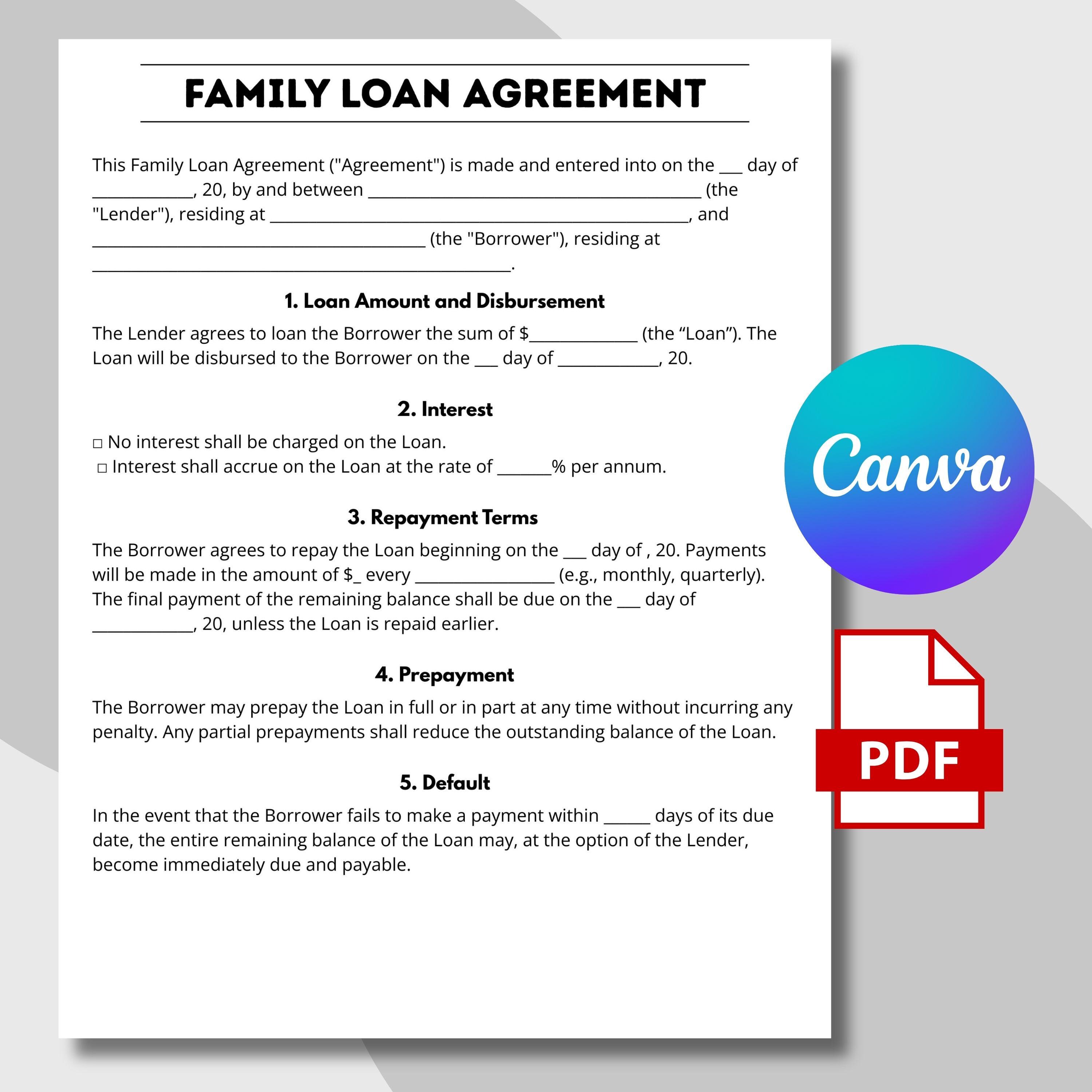 Family Loan Agreement, Family Loan, Loan Contract, Lending Agreement ...