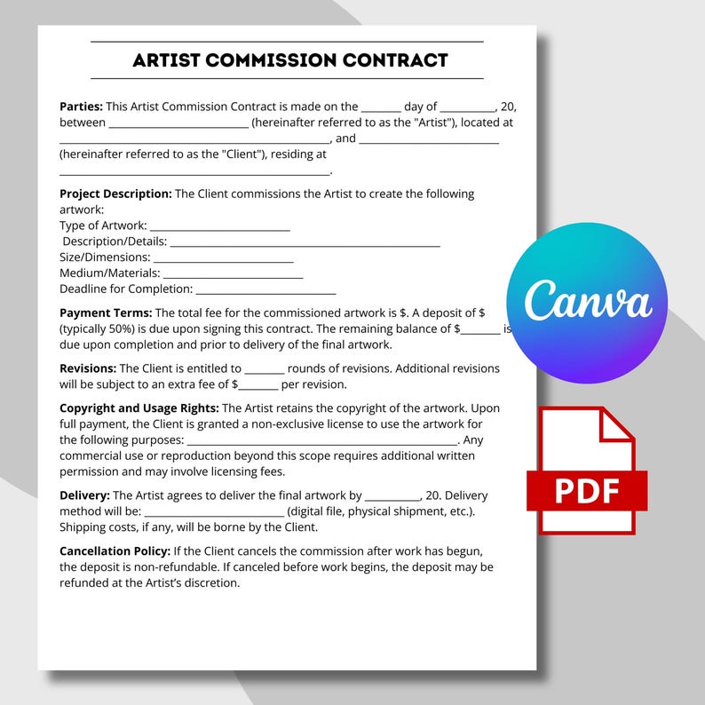 Artist Commission, Contract Template, Art Commission, Art Agreement ...