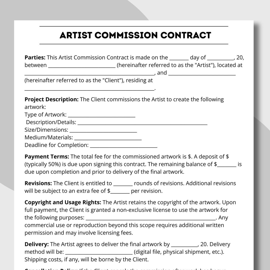 Artist Commission, Contract Template, Art Commission, Art Agreement ...