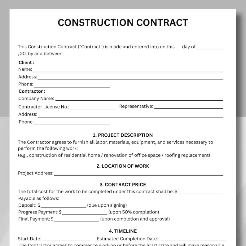 Construction Work, Contract Agreement, Contractor Contract, General ...