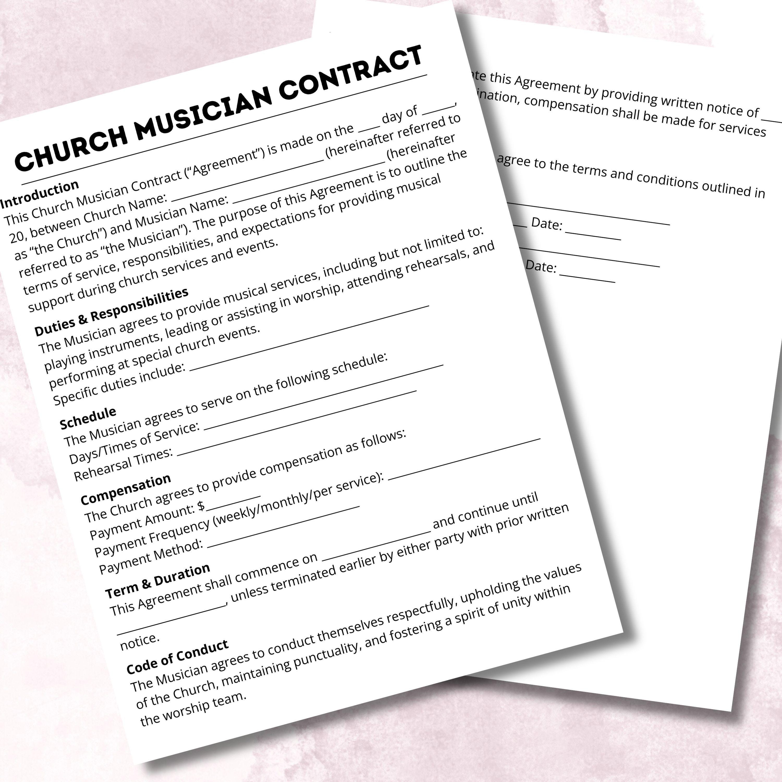 Church Musician, Musician Contract, Contract Template, Church Agreement ...