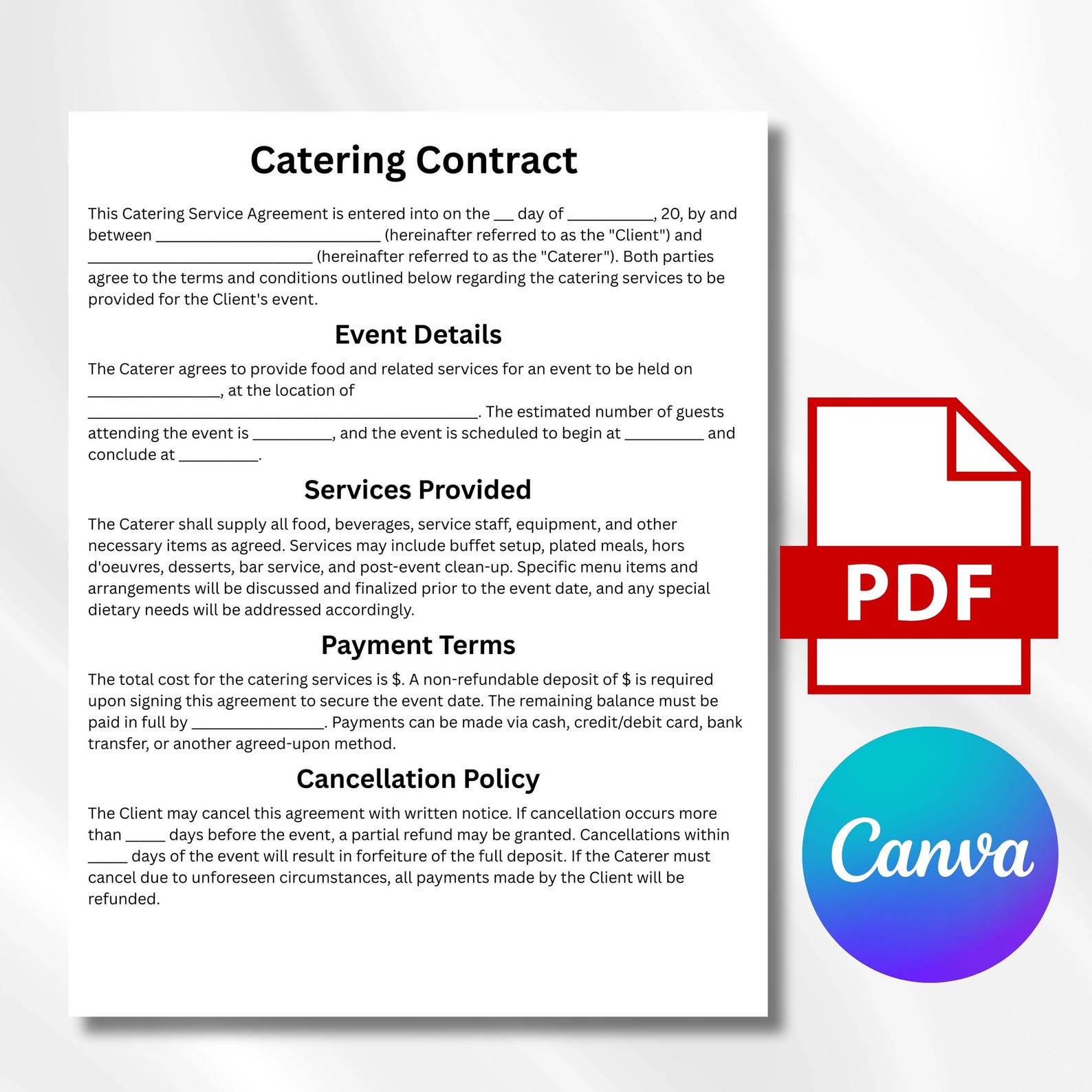 Catering Contract, Printable Catering, Catering Business, Food Service ...