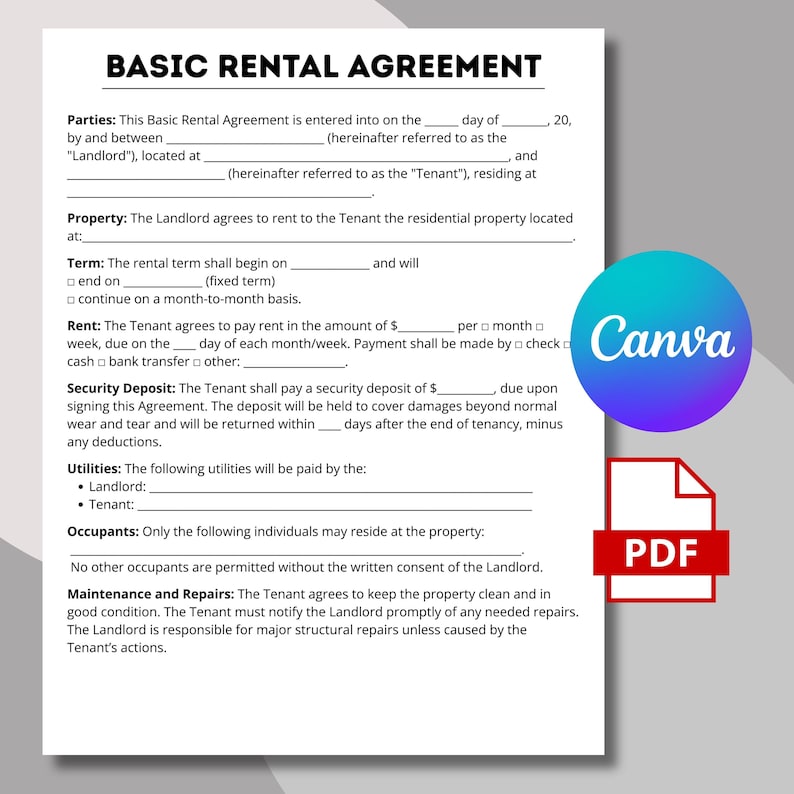 Basic Rental Agreement Pdf, Printable Agreements, Fillable Rental Form ...