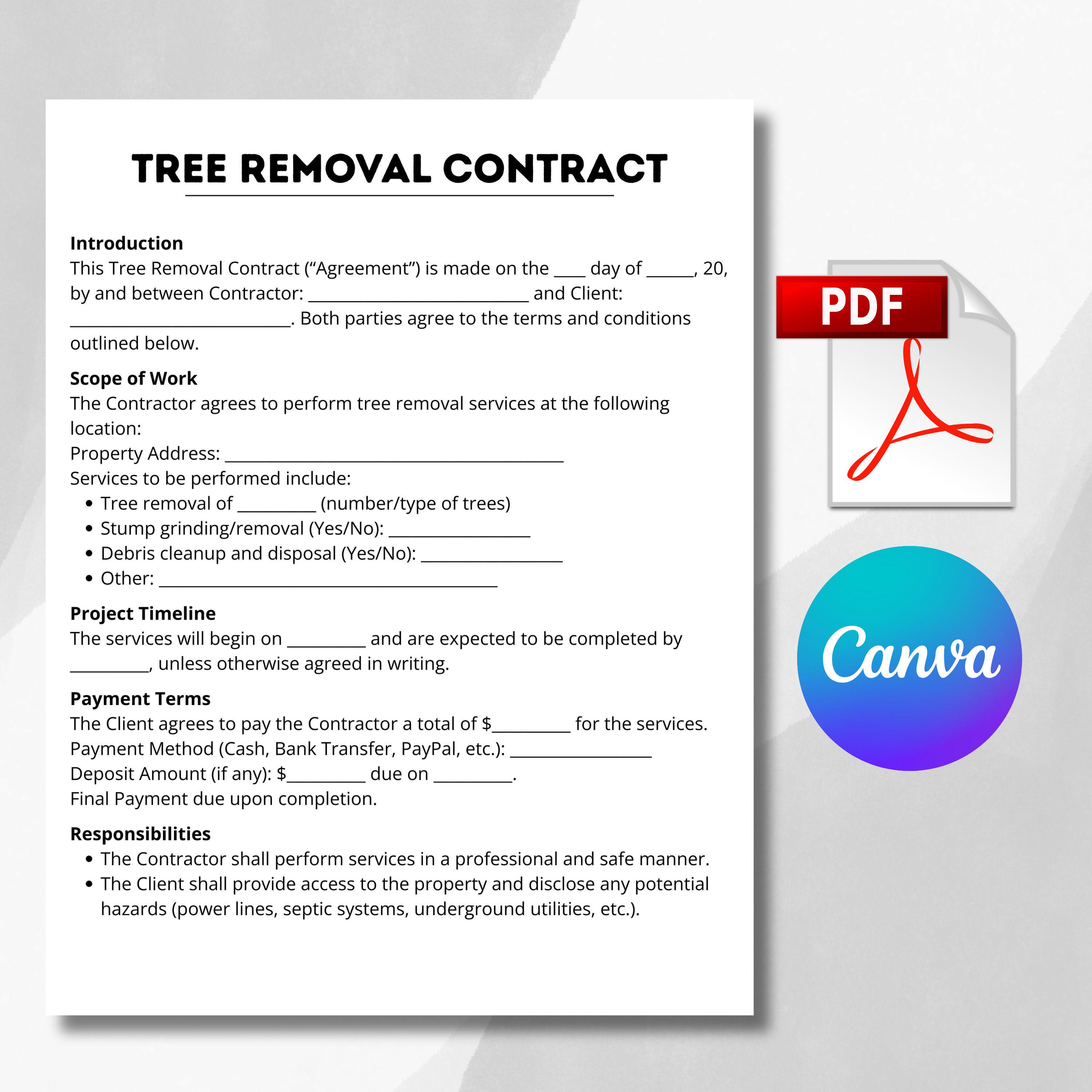 Tree Removal Contract, Editable Tree Removal Service Form Template ...