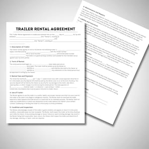 Trailer Rental Form, Trailer Agreement, Rental Contract, Rent Agreement ...