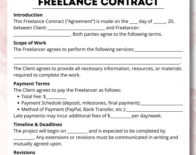 Freelance Contract, Freelance Template, Customizable Form, Freelancer ...