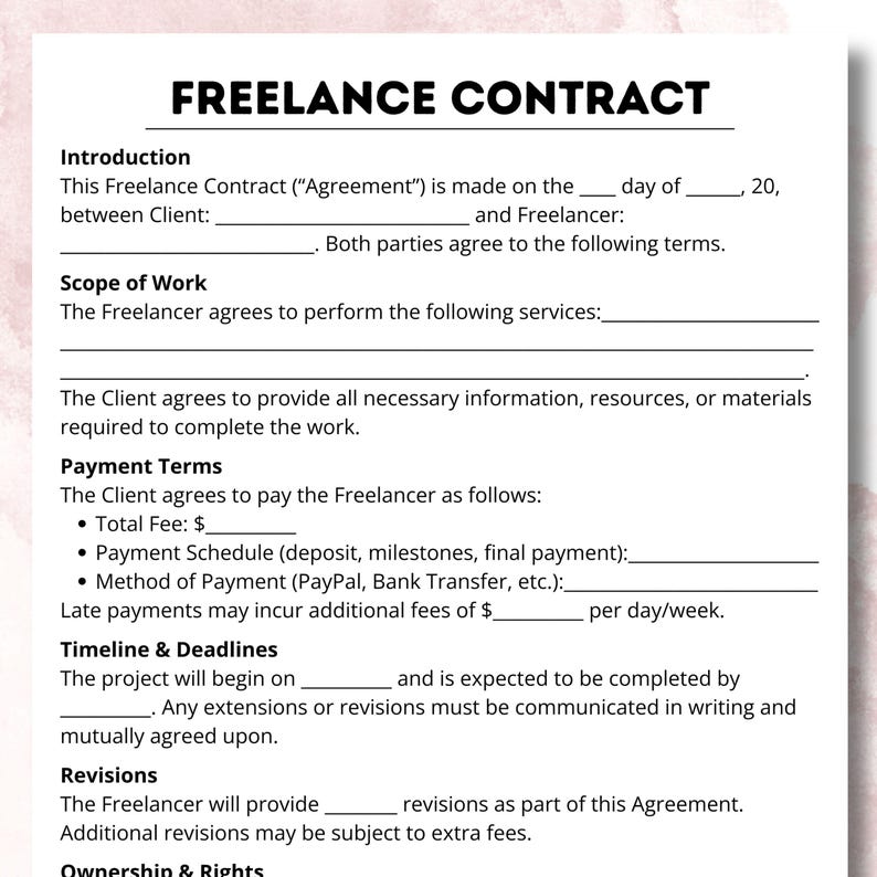 Freelance Contract, Freelance Template, Customizable Form, Freelancer ...